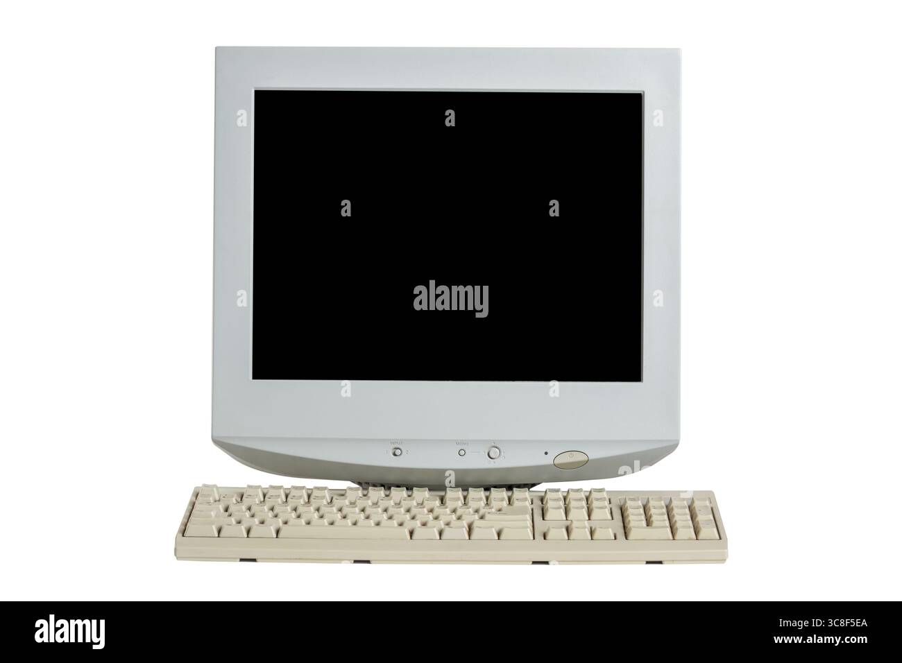 Old retro CRT monitor display with a keyboard isolated on white ...