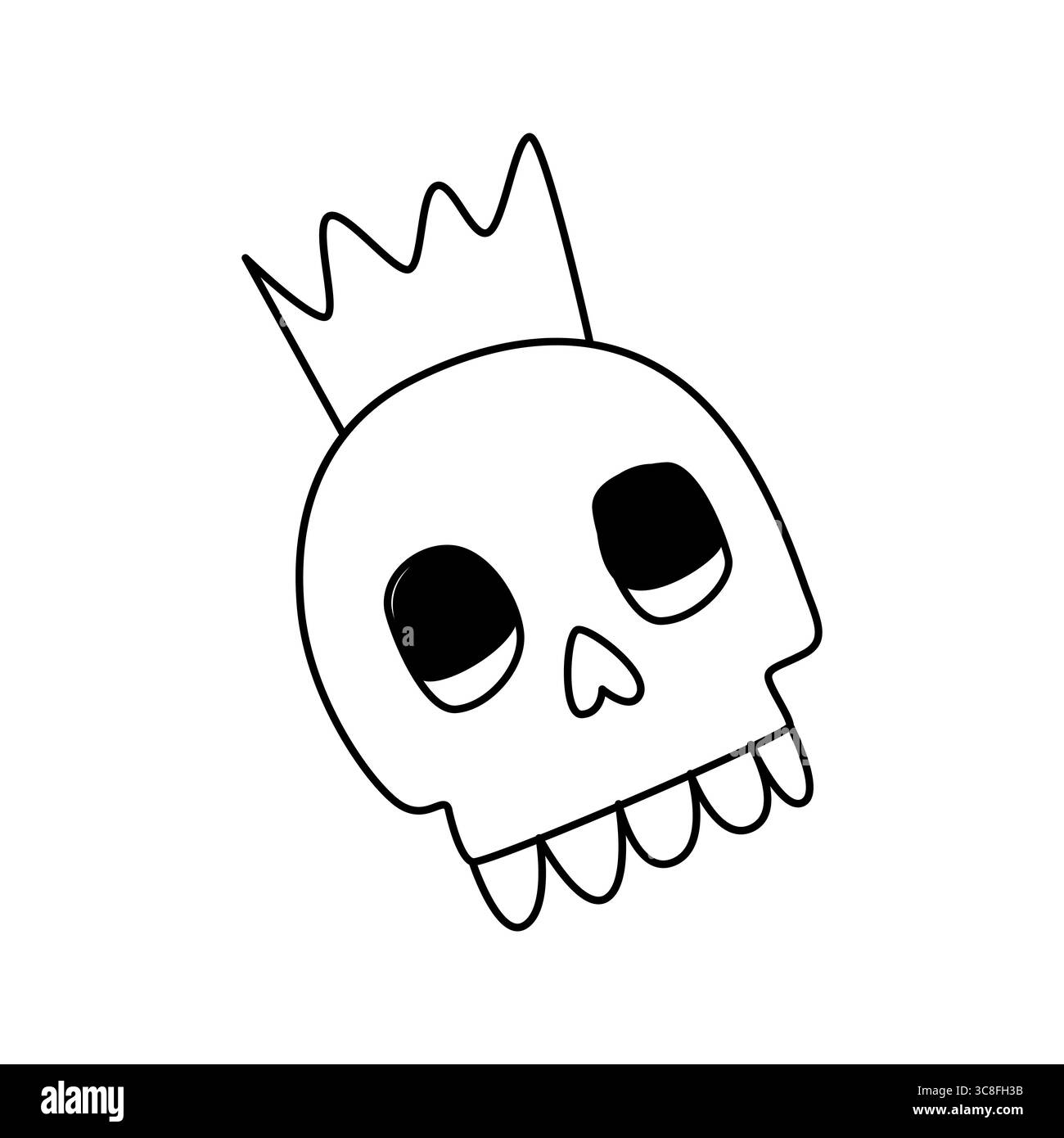 This image showcases a whimsical cartoon skull with a crown, drawn in a ...