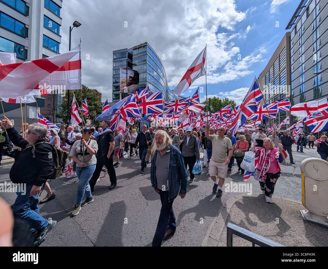 Manchester, UK, August 2, 2025. Britain First protest march in the city ...