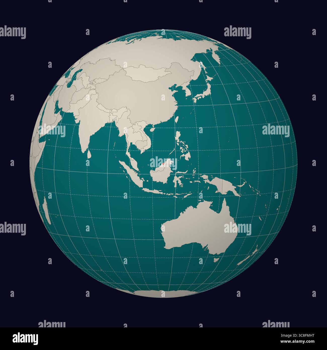 Brunei on the map. Globe centered to Brunei. Country location on the ...