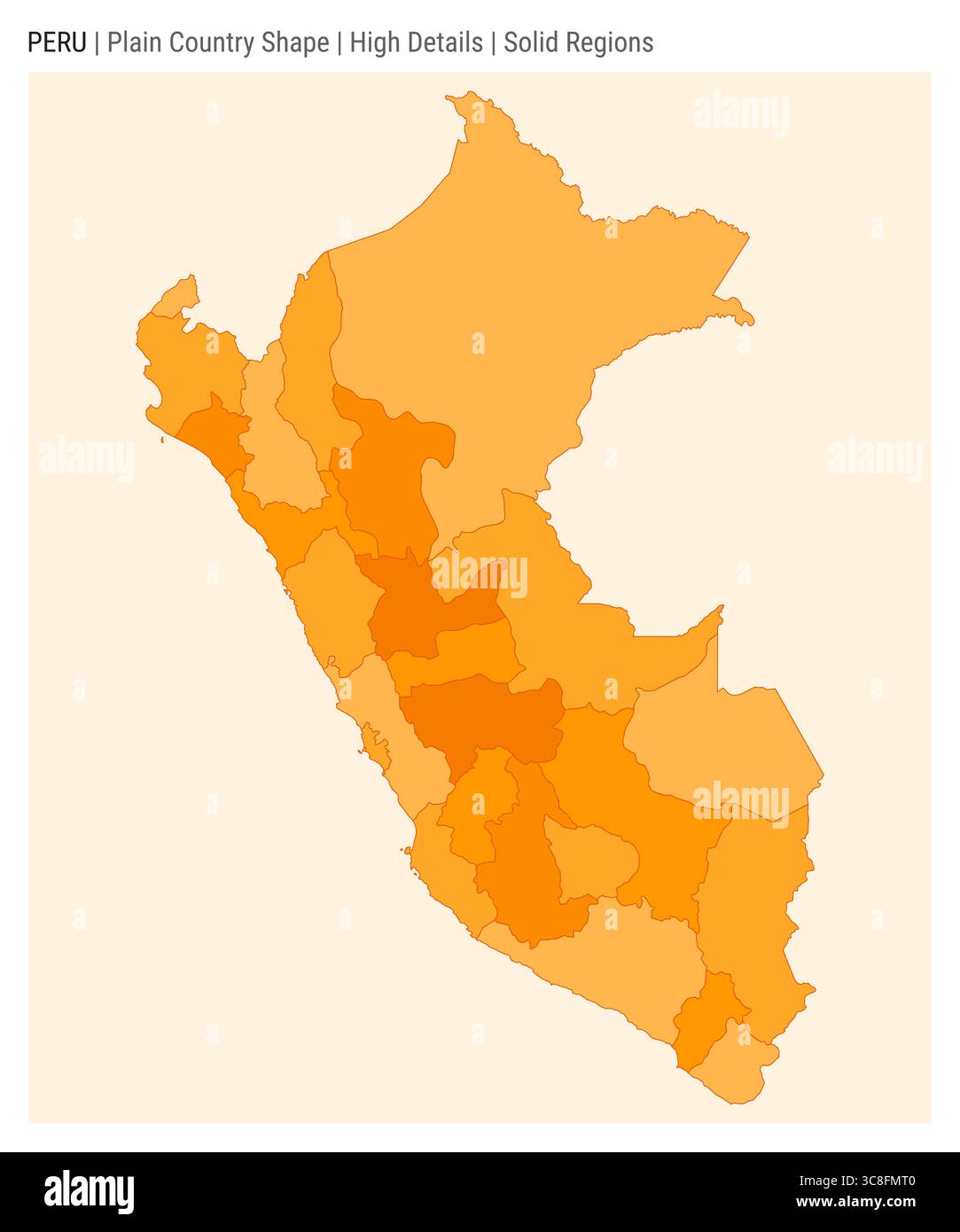 Peru plain country map. High details. Solid regions style. Shape of ...