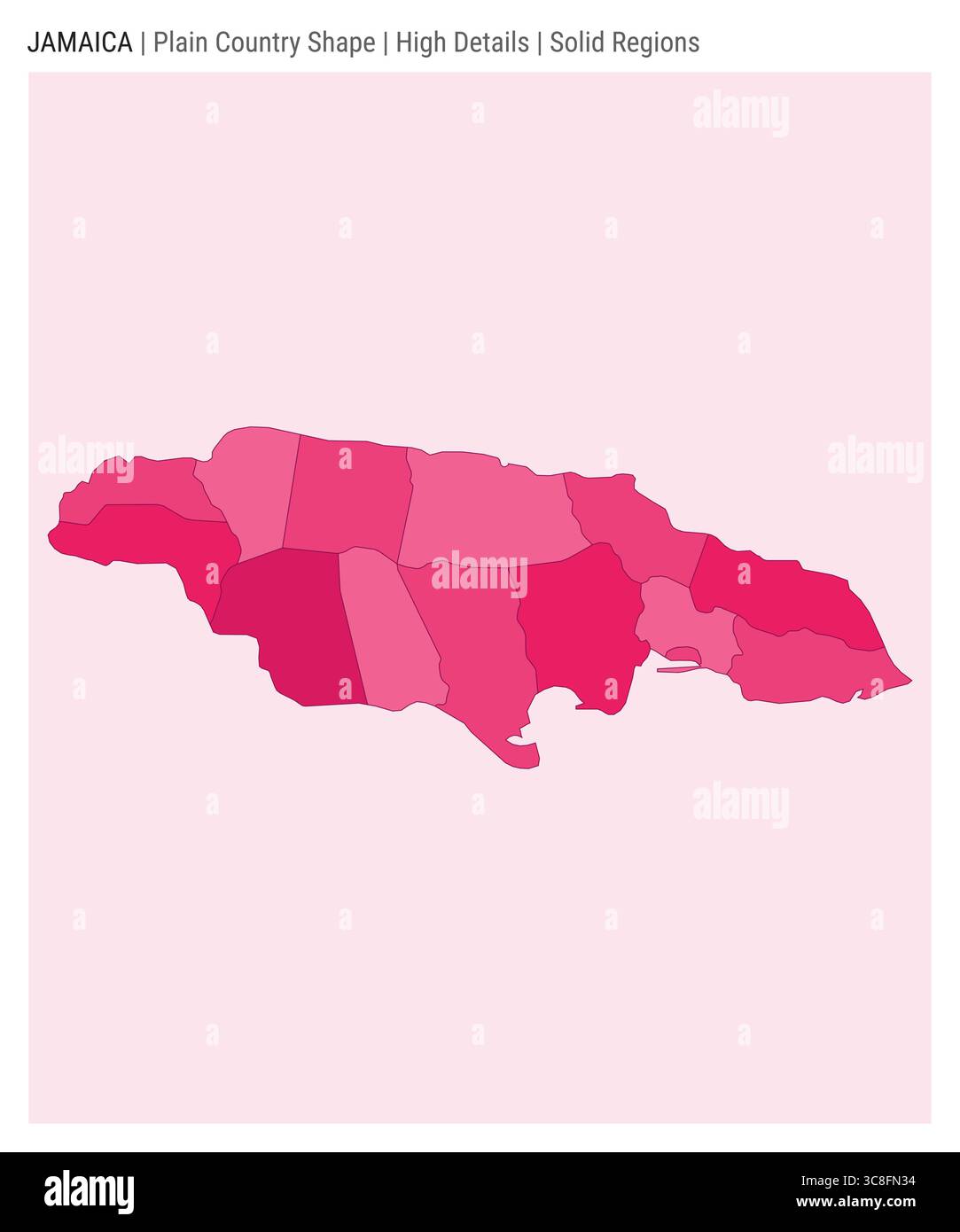 Jamaica plain country map. High details. Solid regions style. Shape of ...