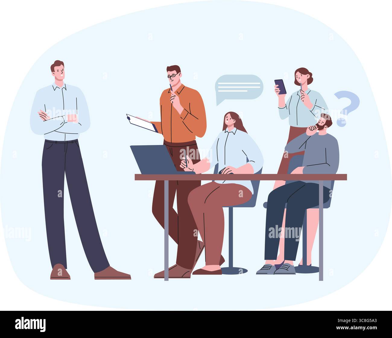 Creative brainstorming or teamwork. Creative office workers thinking and searching problem ...