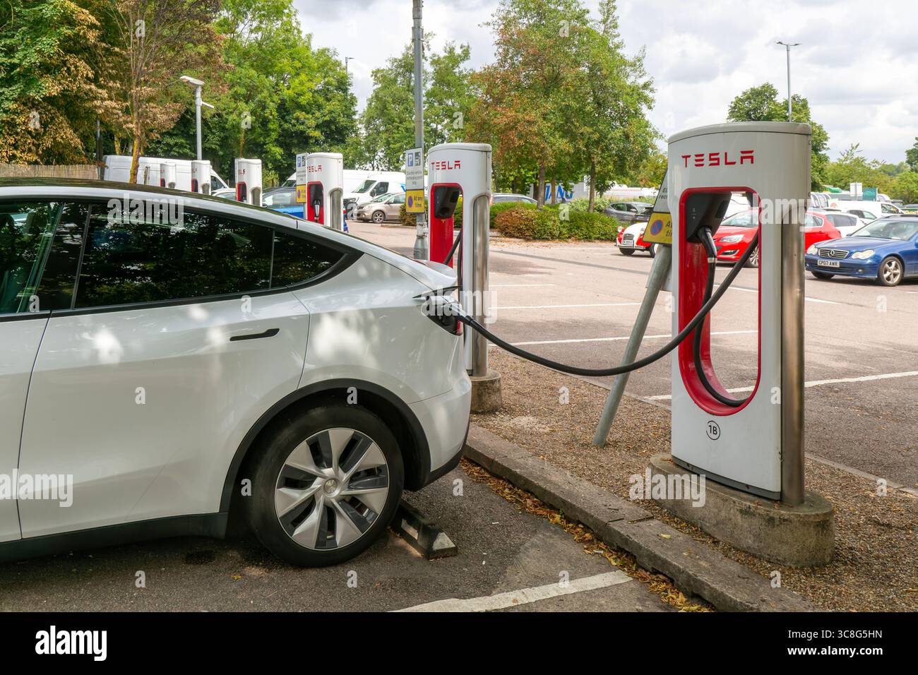 Charging point facility for Tesla electric vehicles at service station ...