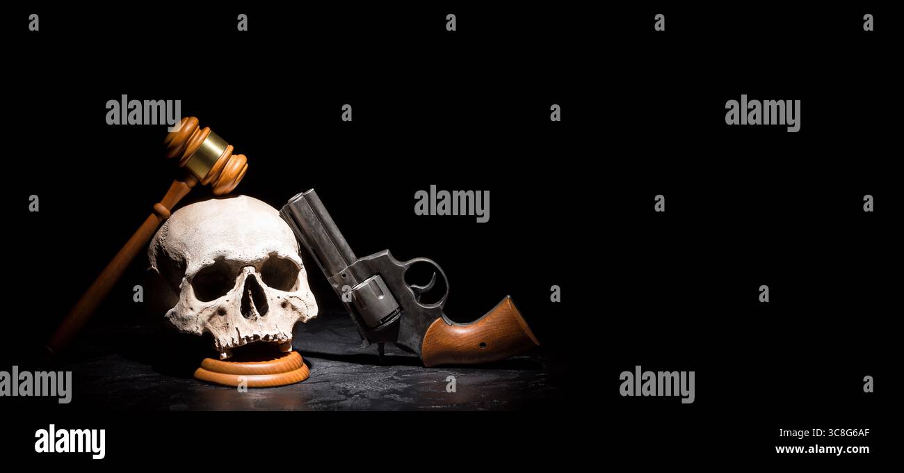 Legal law, justice and murderment crime concept. Wooden judge gavel ...