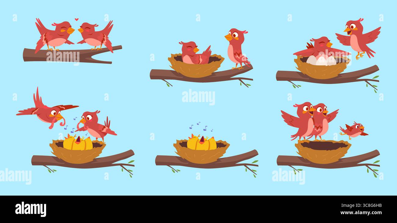 Birds family. Freedom concept characters birds mother father and kids ...