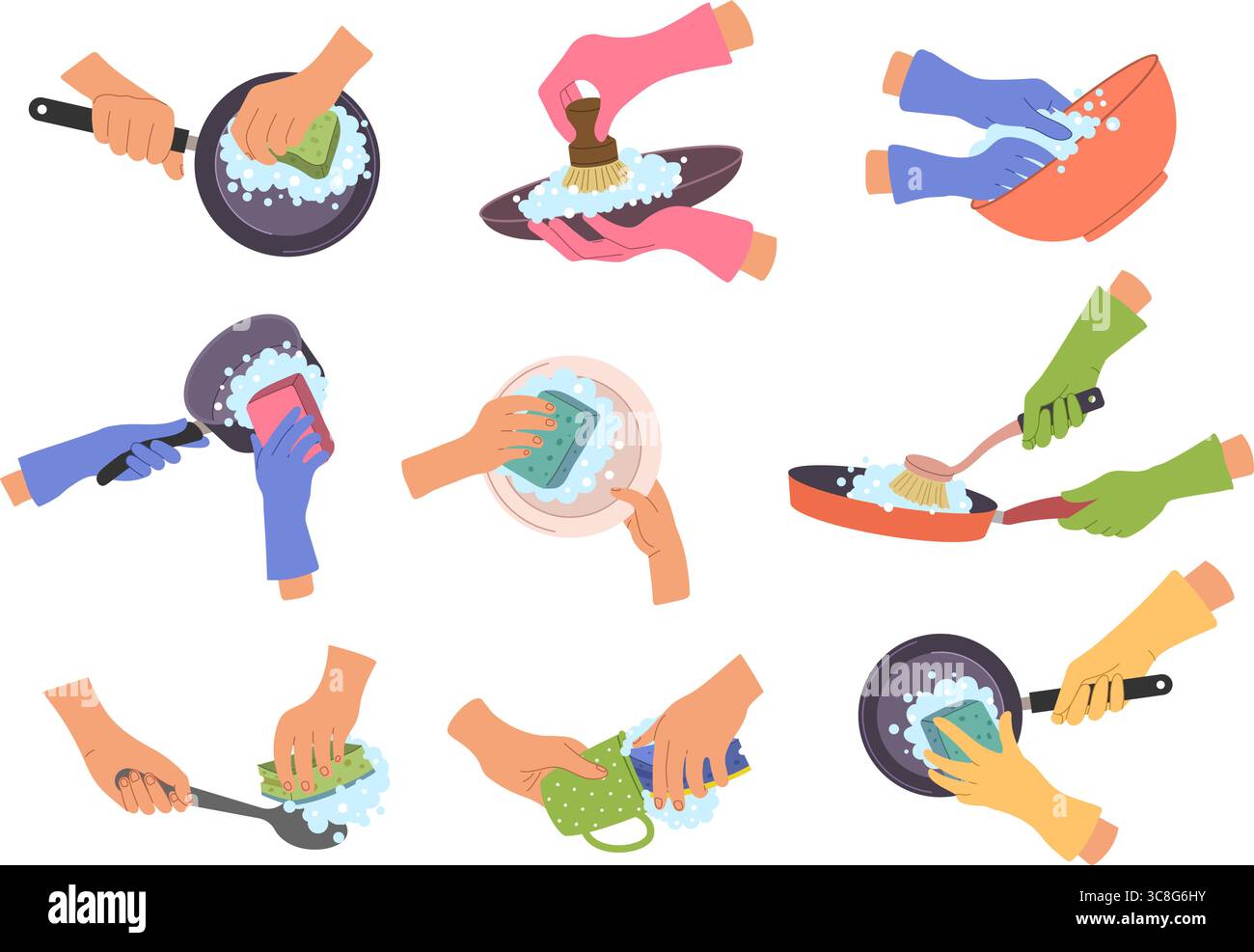 Female hands washing scrubbing plate Stock Vector Images - Alamy