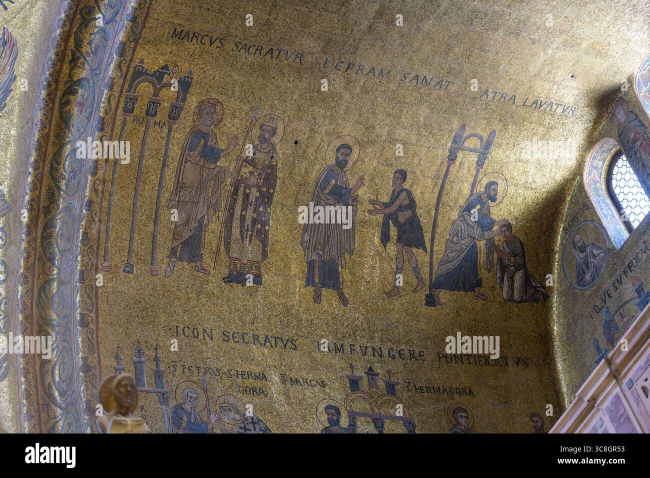 Mosaic showing Saint Mark healing a leper and blessing the faithful ...