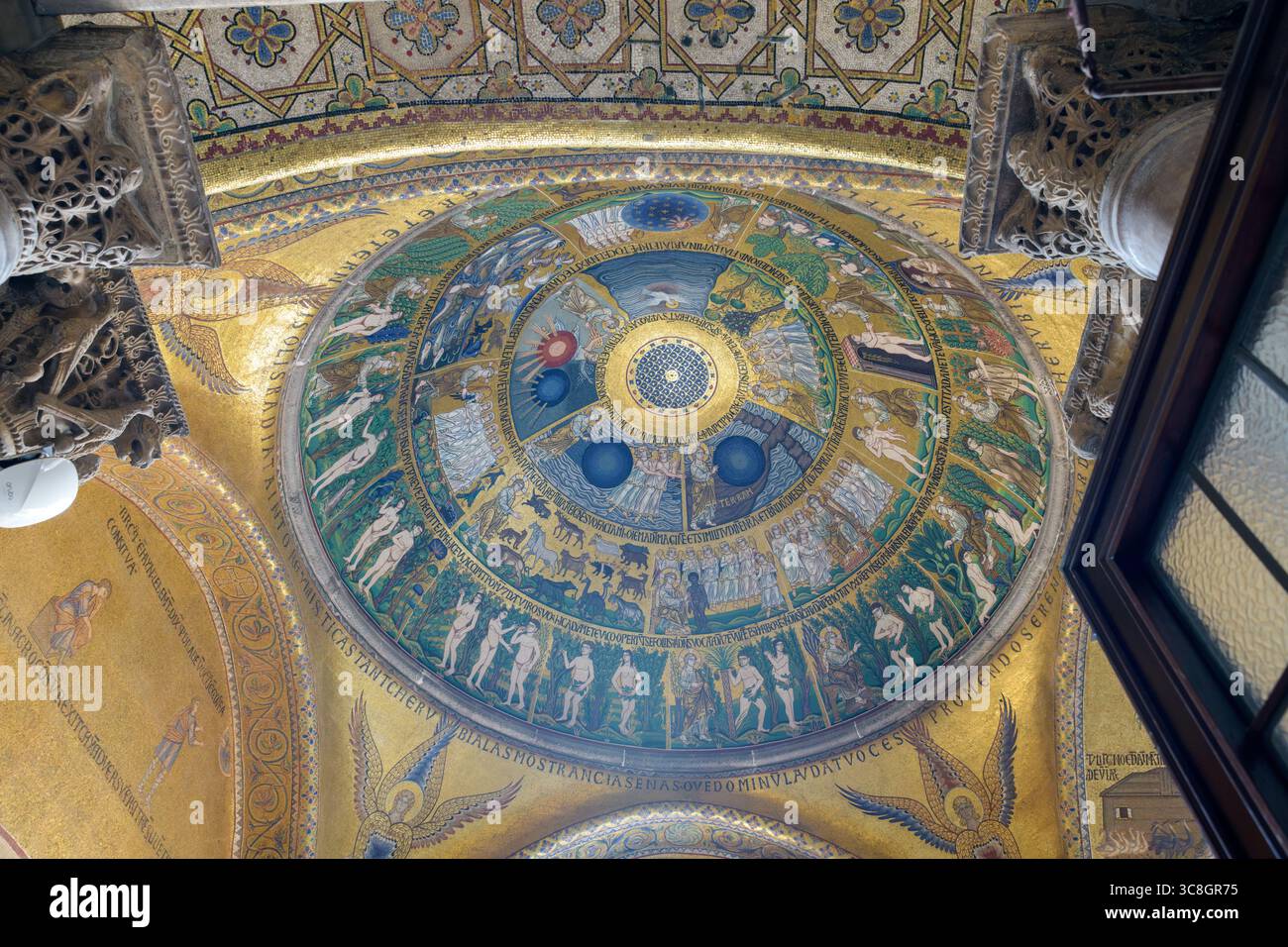 Mosaic of the Dome of Creation depicting Genesis scenes in the narthex of St Mark’s Basilica ...