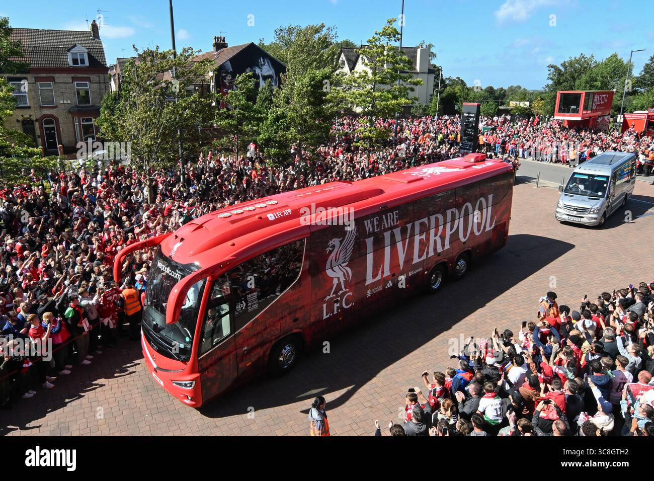 Liverpool, England, 4th August 2025. Liverpool fans greet the players ...