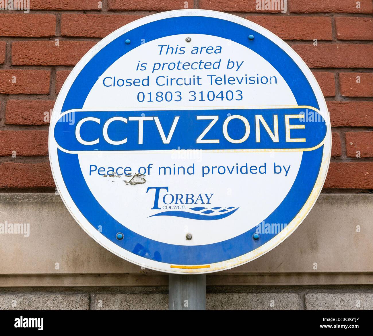 CCTV zone closed circuit television surveillance sign, Torbay Council ...