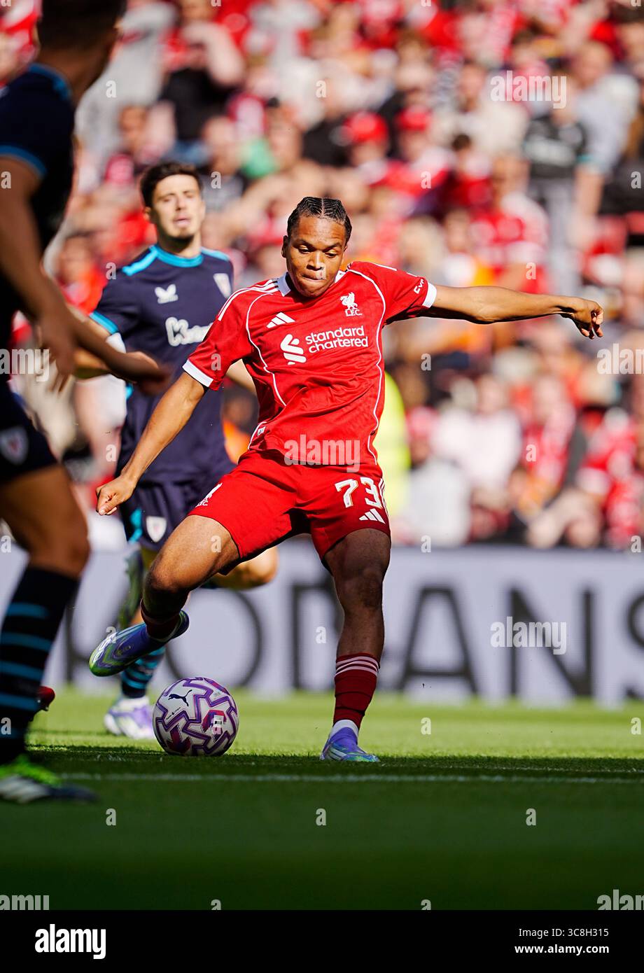 Liverpool's Rio Ngumoha scores their side's first goal of the game ...