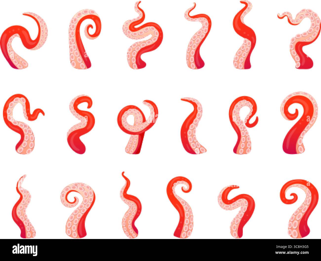 Cartoon octopus tentacles. Octopuses tentacle sucker, squid arm cuttlefish leg kraken cthulhu ...