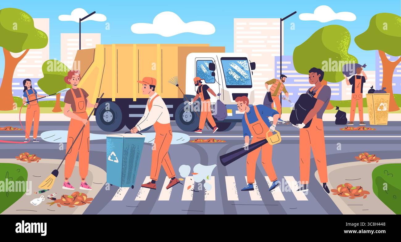 Municipal workers clean road Stock Vector Images - Alamy