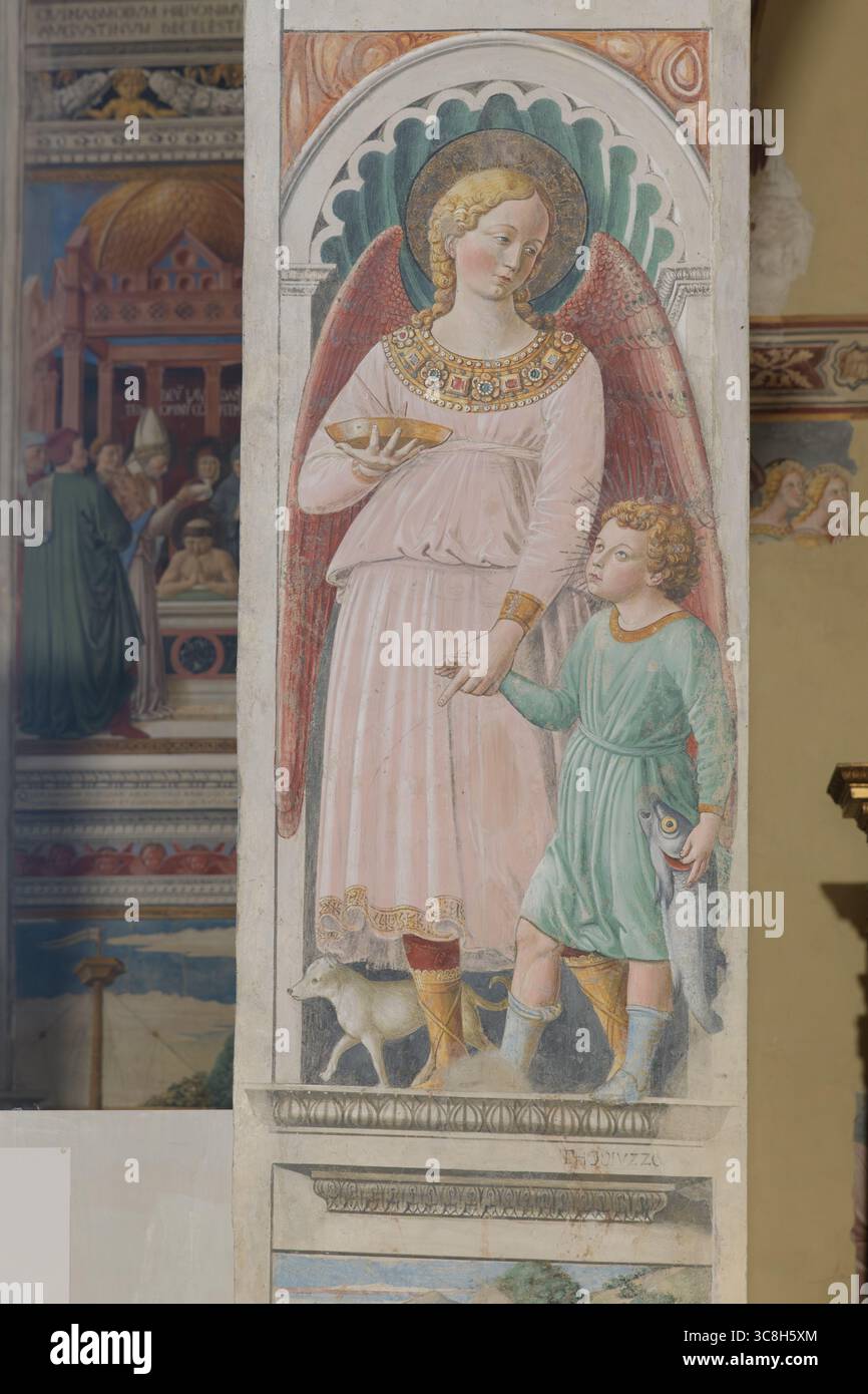 Benozzo Gozzoli, Raphael and Tobias, fresco on a pillar in the apse of ...