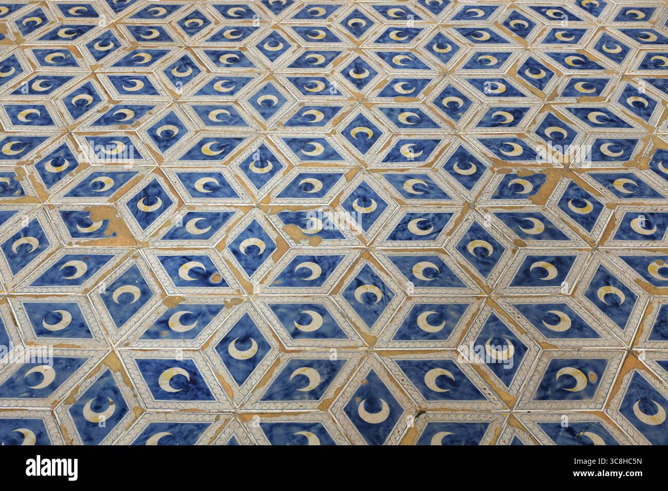 Ceramic floor tiles with crescent moon patterns, typical of Renaissance ...
