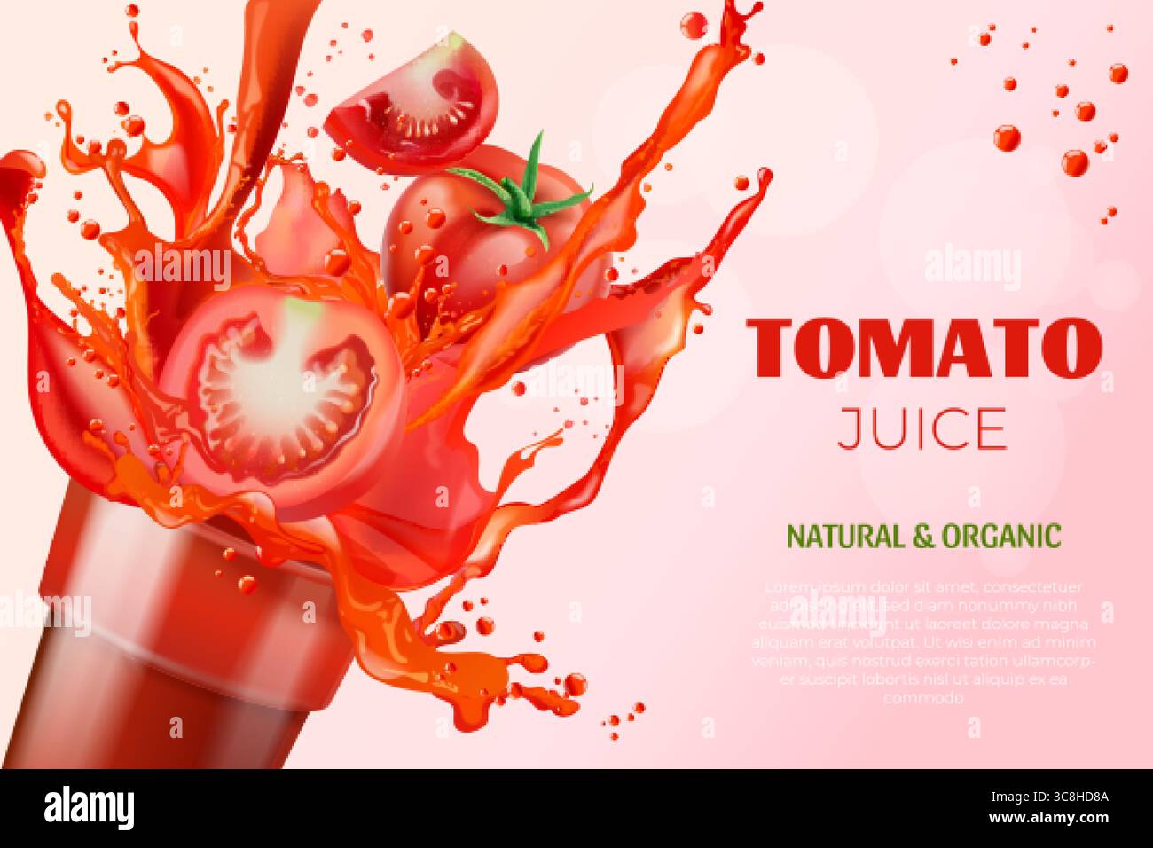 Tomato juice ad. Realistic tomatoes fresh juices advertising poster ...