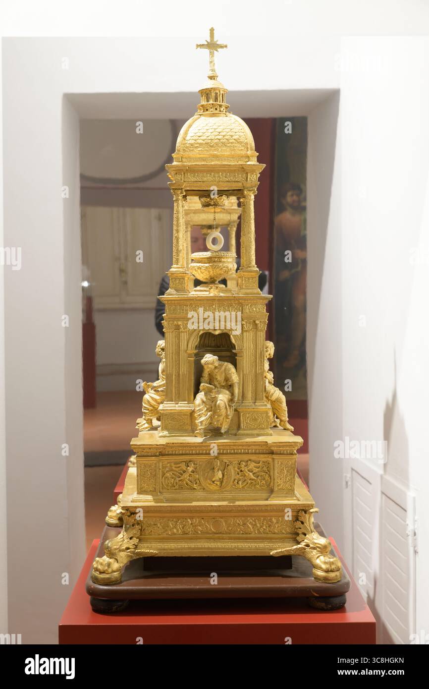 A 19th-century copy of the Holy Ring reliquary, gilded wood, based on a ...