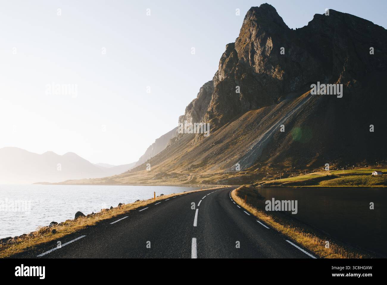 Sunset landscape of Iceland Coastal Road with Sea and Mountains ( Ring ...