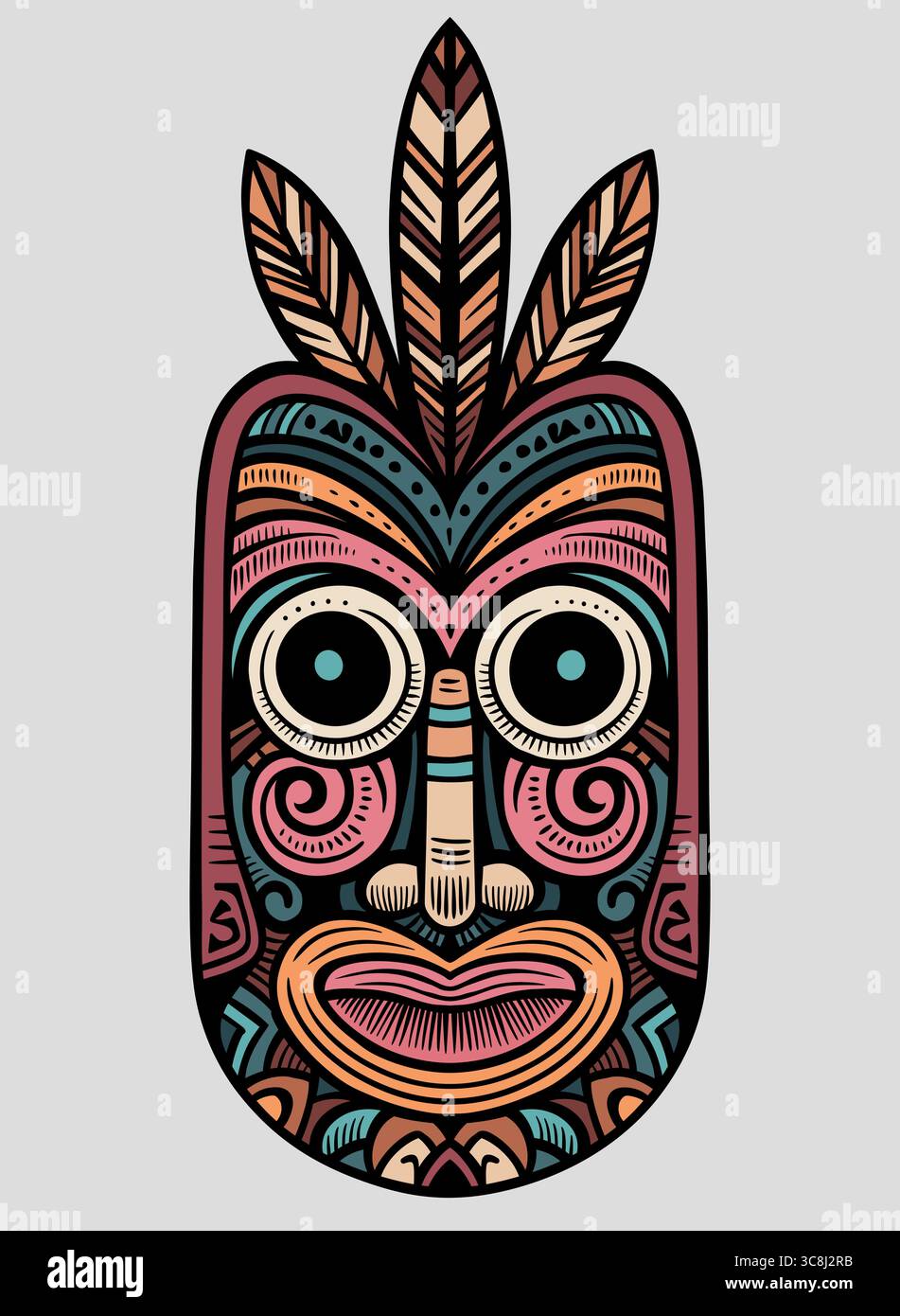 Detailed tribal mask illustration with ornamental design and symbolic ...