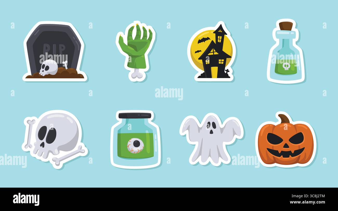 Halloween element sticker set collection. Halloween clip art pack with ...