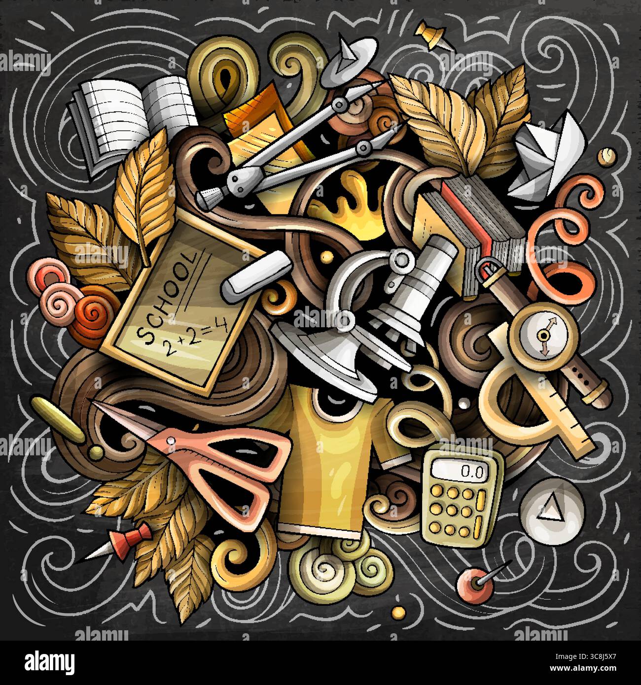Vector chalkboard illustration of school and education objects ...