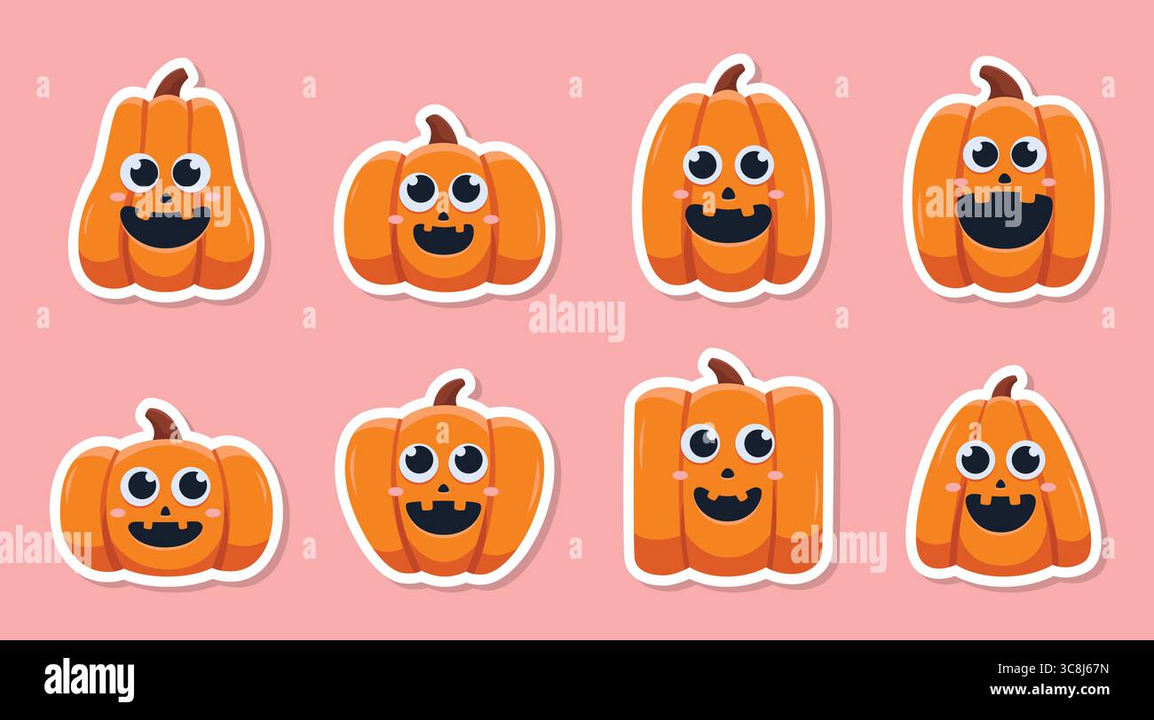 Happy pumpkin sticker bundles with various shape. Halloween pumpkin ...