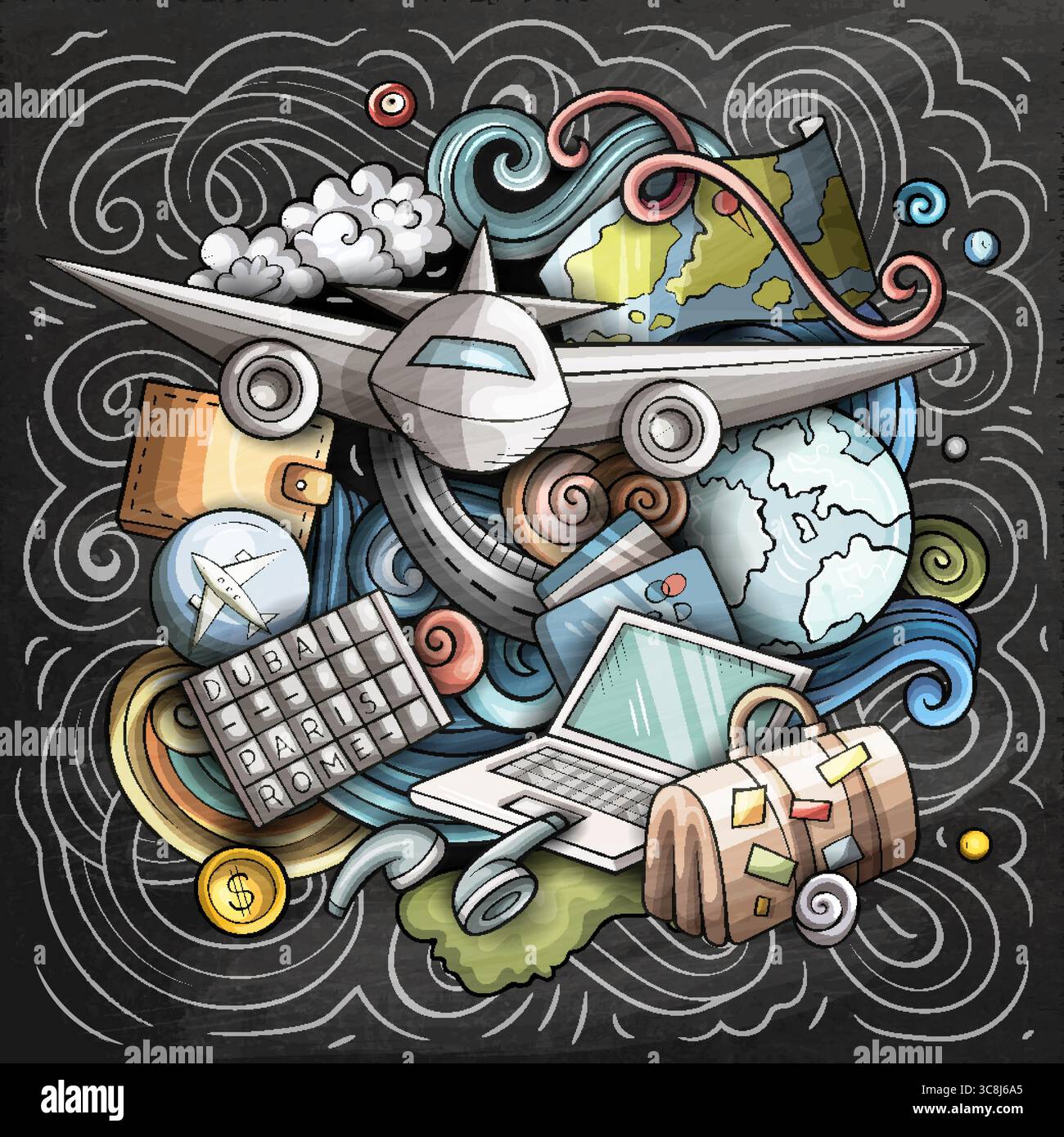 Vector Journey hand drawn cartoon doodle chalkboard illustration ...