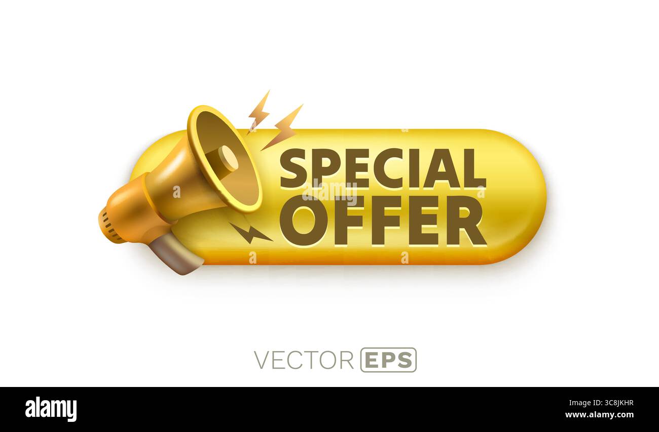 Golden Special Offer, megaphone message sticker. Vector Stock Vector ...