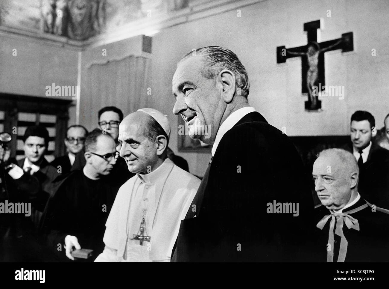 U.S. President Lyndon B. Johnson meeting with Pope Paul VI, Vatican ...