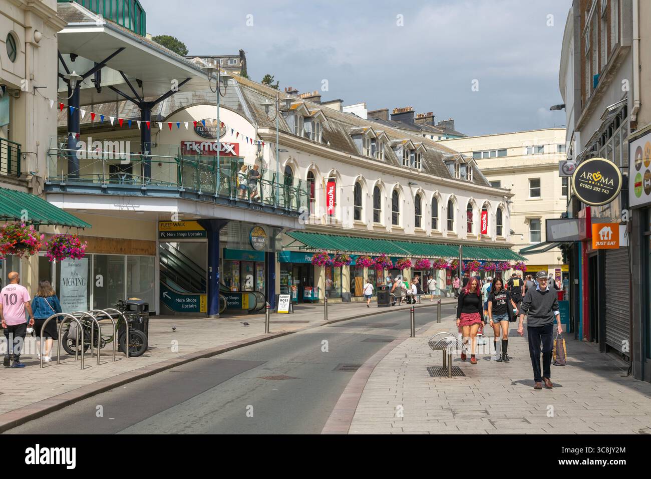 Shops in historic buildings Fleet Street, Torquay, Devon, England, UK ...