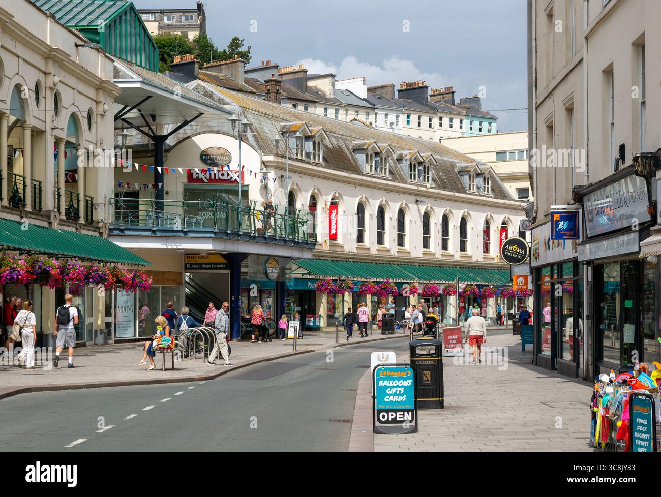 Shops in historic buildings Fleet Street, Torquay, Devon, England, UK ...