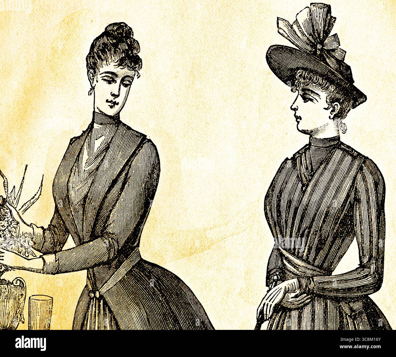 House Dress (left) and Walking Dress, fashion, Victorian Era, historic ...