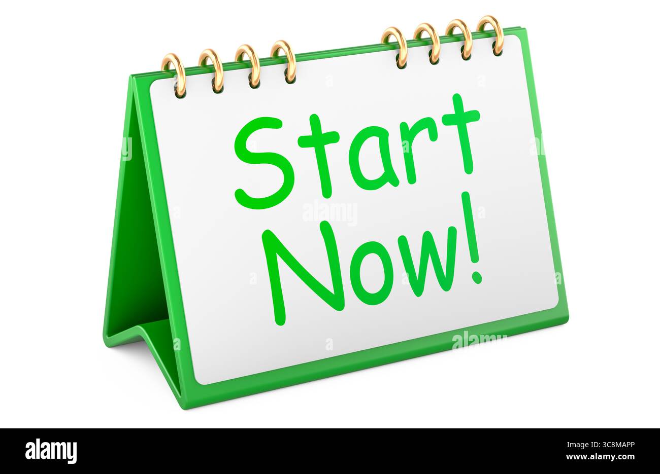 Start Now concept with desk flip calendar. 3D rendering isolated on ...
