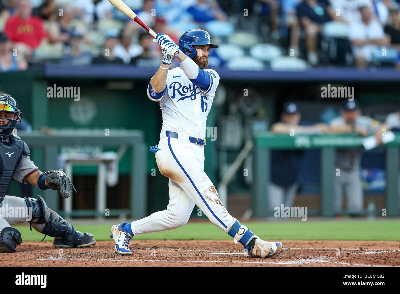 July 29, 2025: Kansas City Royals left fielder John Rave (16) bats ...