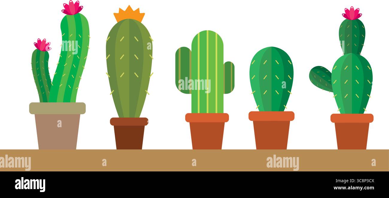 Collection of five cute cacti. Vector Stock Vector Image & Art - Alamy