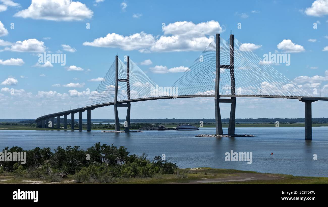 Aerial view of the majestic Sidney Lanier Bridge stretching across the ...
