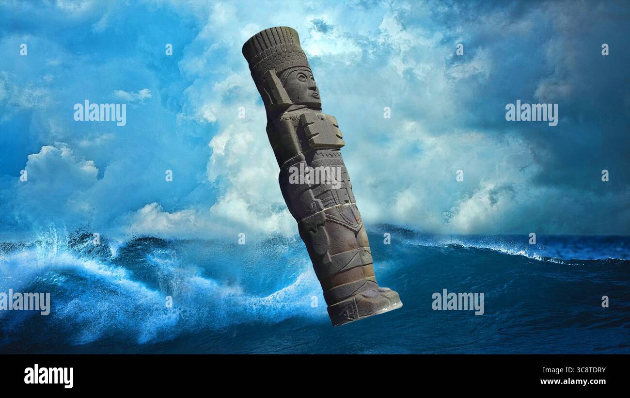 Illustration of a stone statue of the Tula Atlanteans Stock Photo - Alamy