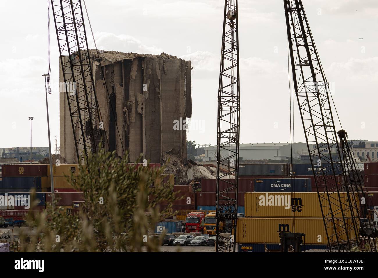 The ruins of the Beirut port silo, destroyed in the 2020 Beirut Port ...