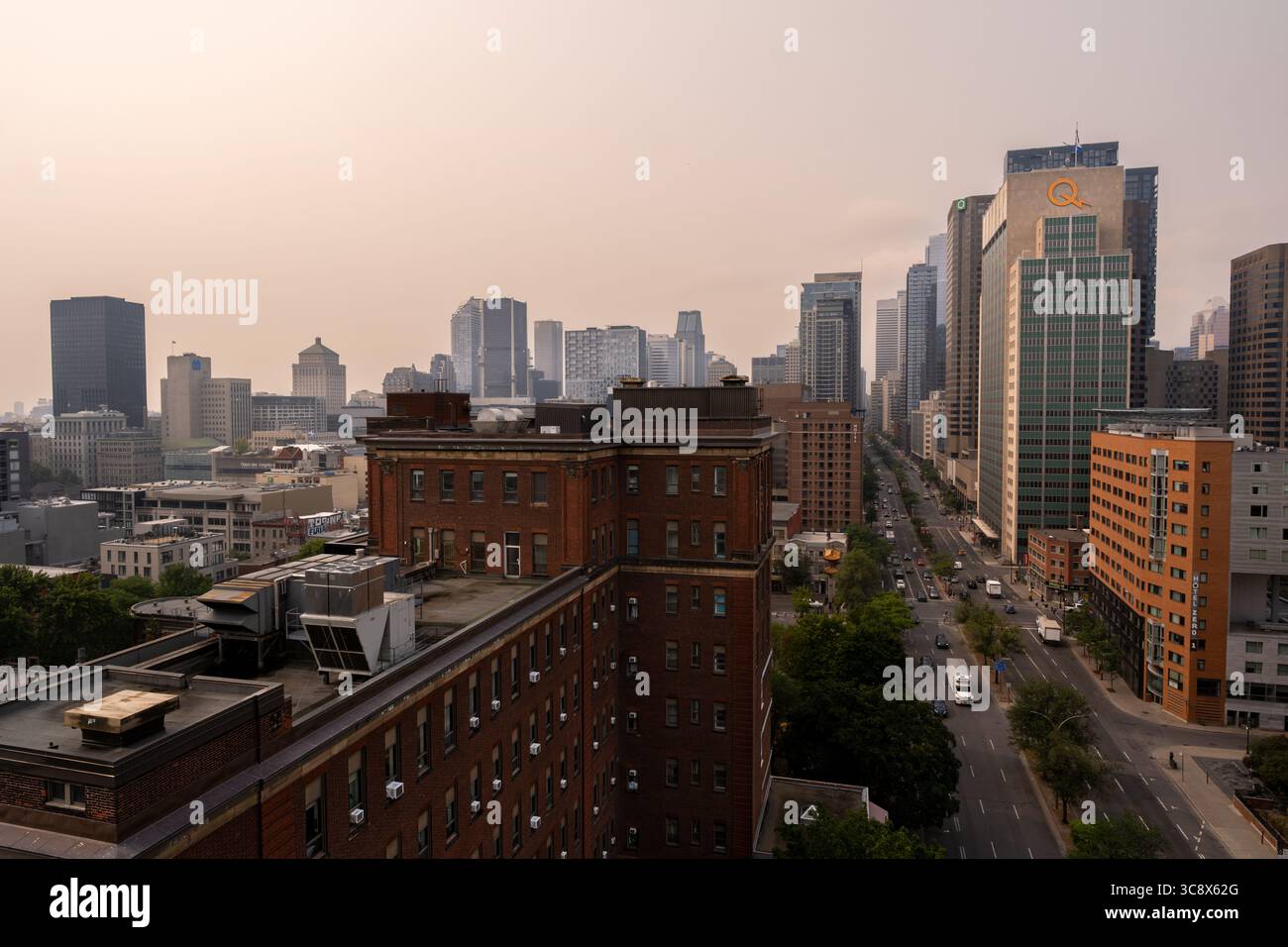 Montreal, CA - 4 August 2025: Montreal Downtown in the smoke of ...