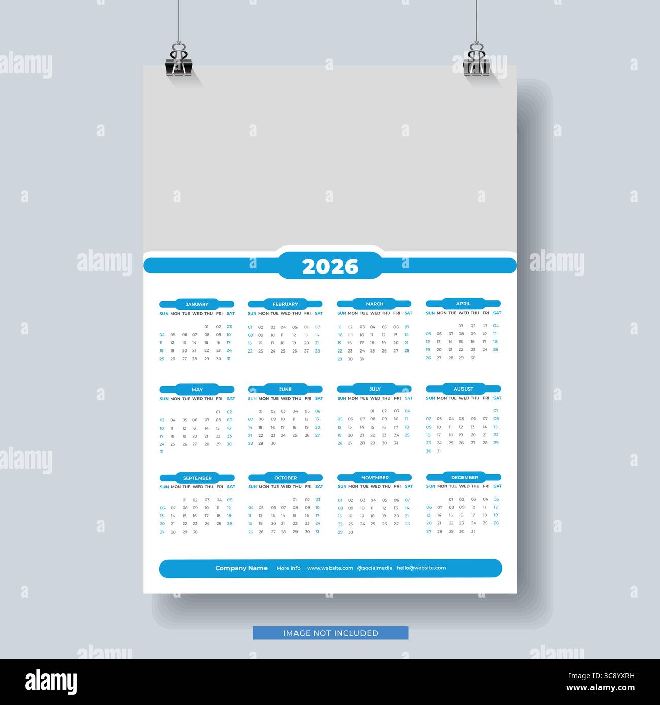 2026 calendar design, set of 12 months. Week starts on Monday. Vertical ...