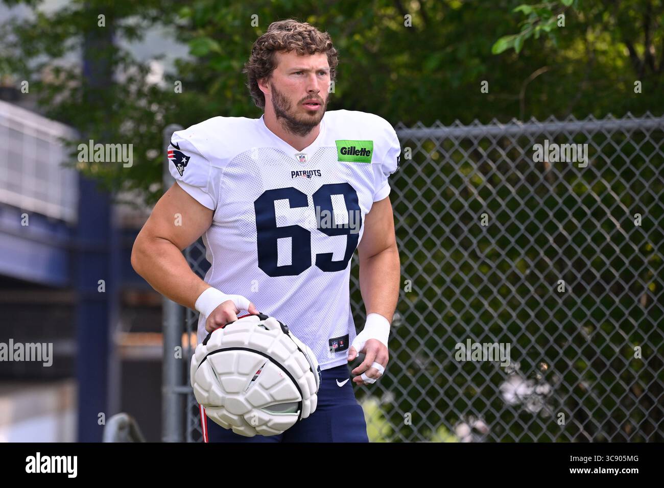 August 4, 2025; Foxborough, MA, USA; New England Patriots guard Cole ...