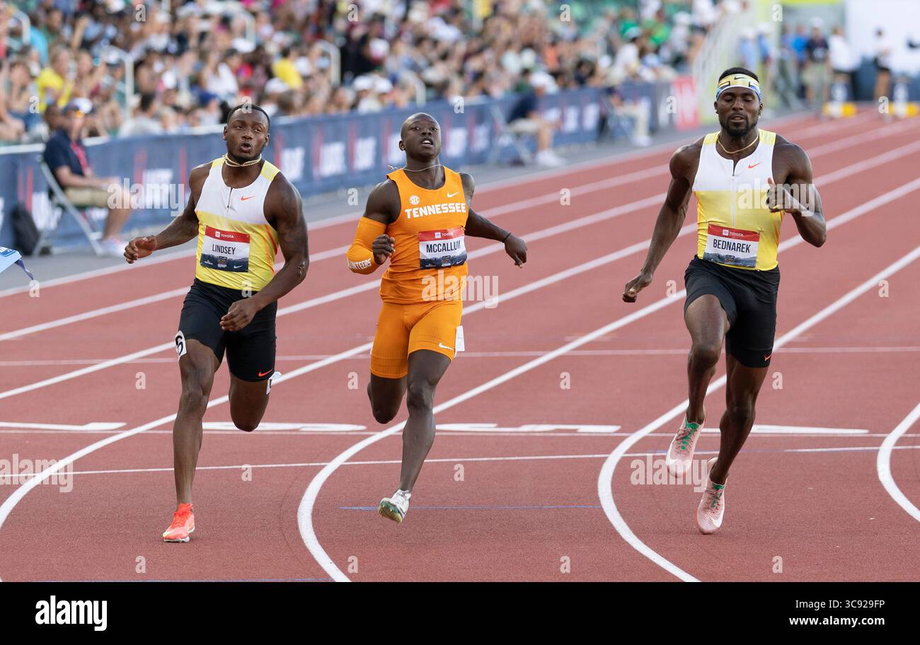 August 01 2025 Eugene, OR 100 meter athletes Kenny Bednarek beat out ...