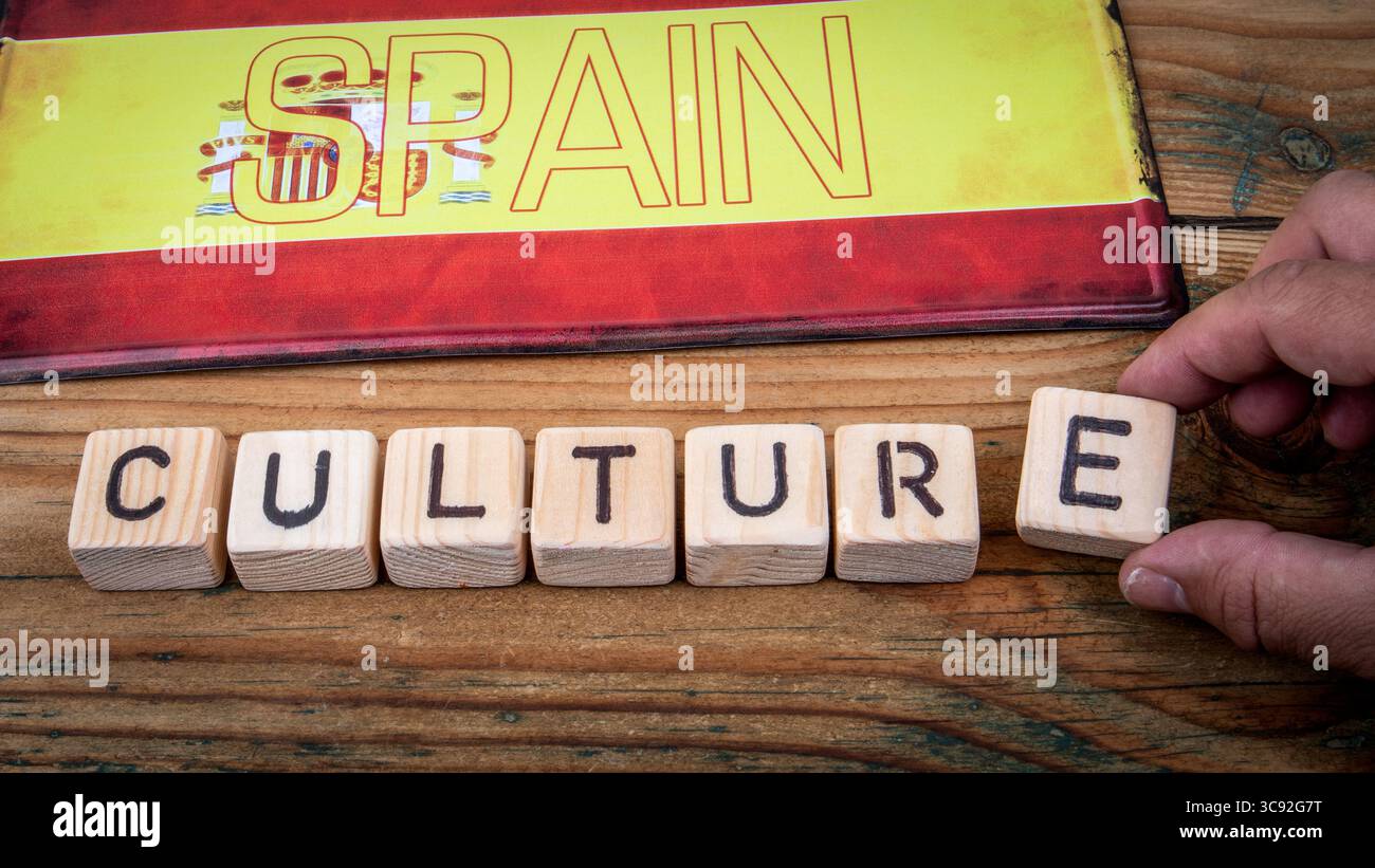 Spain Culture Concept with Wooden Blocks and National Flag Stock Photo ...