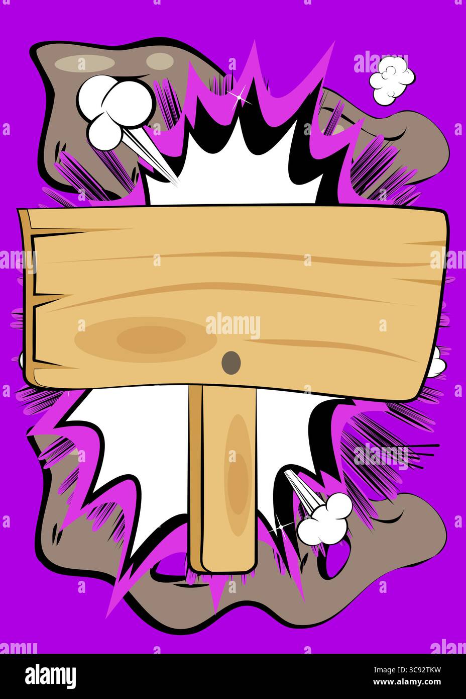 Cartoon wood signboard, comic book Wood Plank, Retro vector comics pop ...
