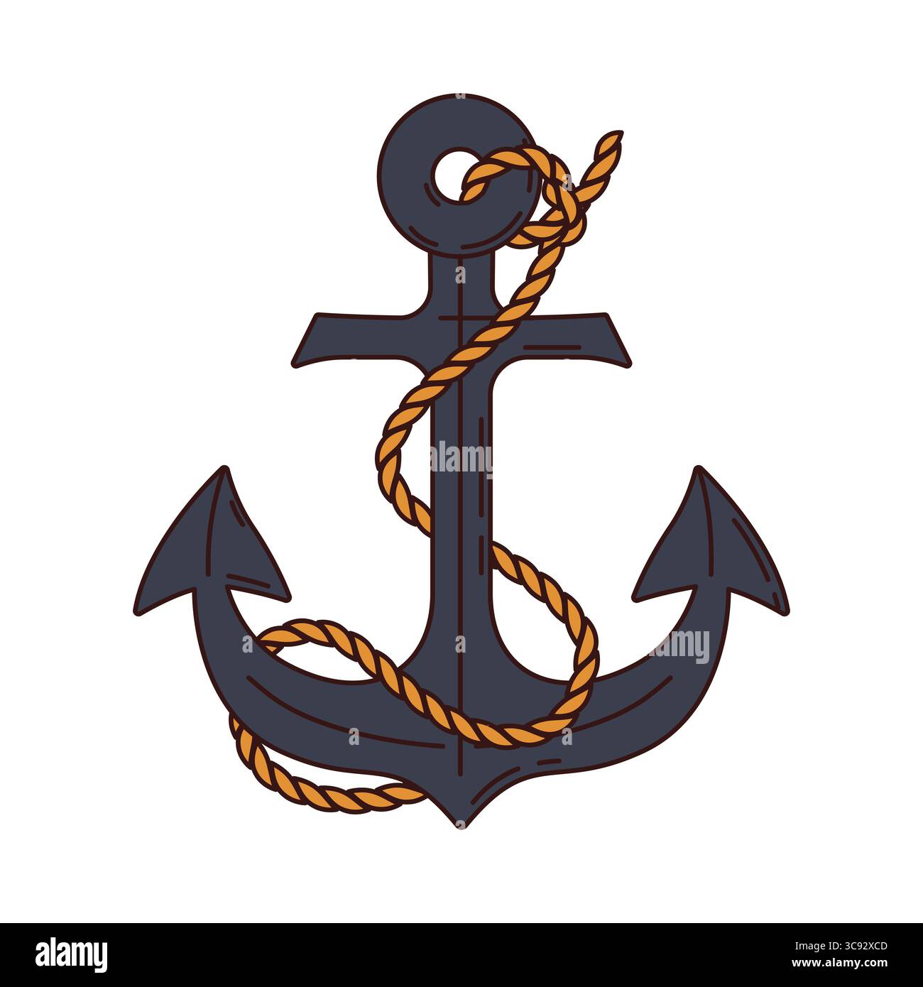 Cartoon groovy pirate and corsair ship anchor wrapped with a thick rope ...