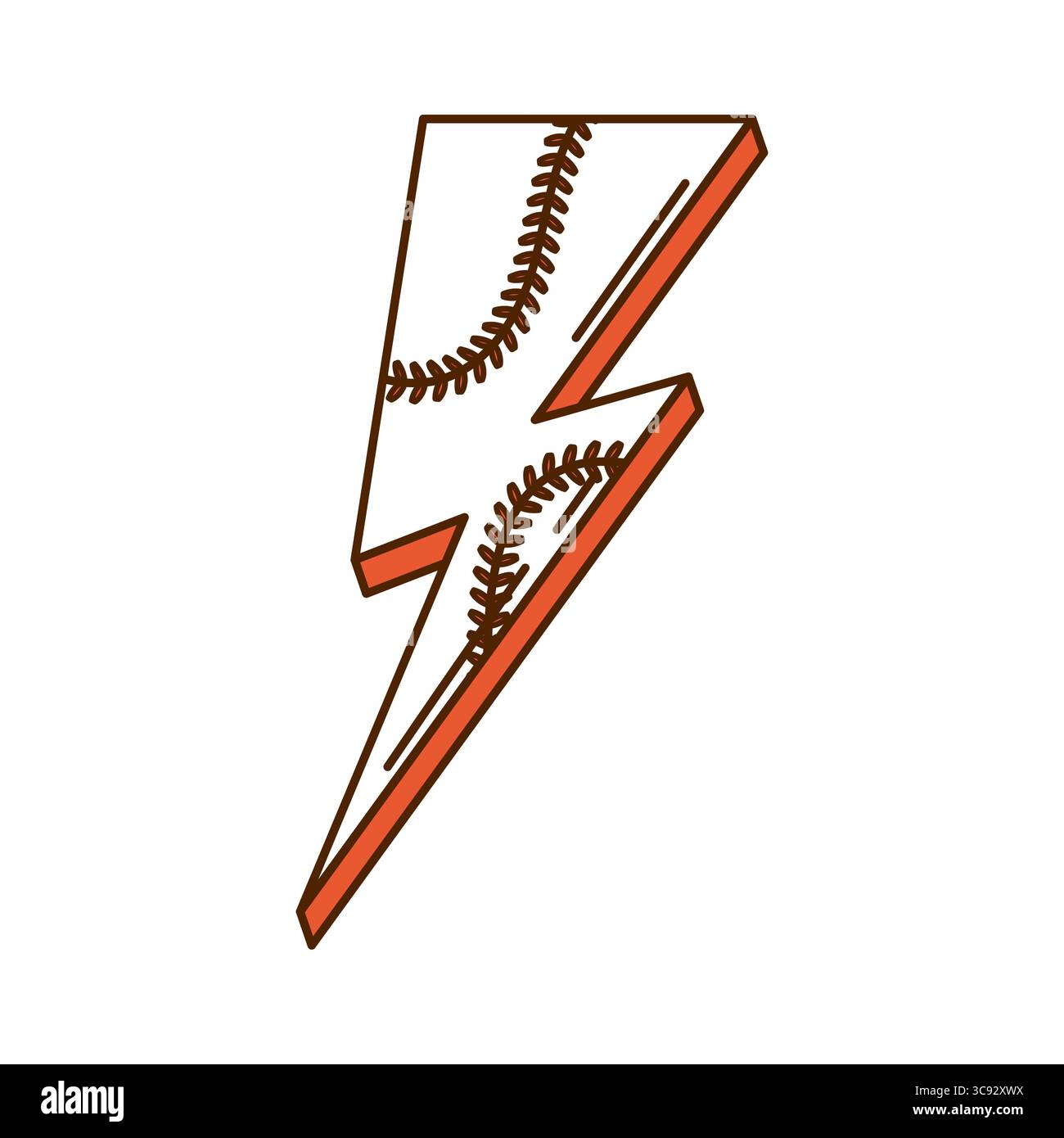 Cartoon groovy lightning bolt with baseball stitching marks ...