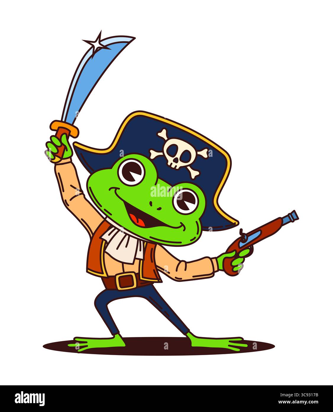 Cartoon frog animal pirate and corsair ship crew character wearing a ...