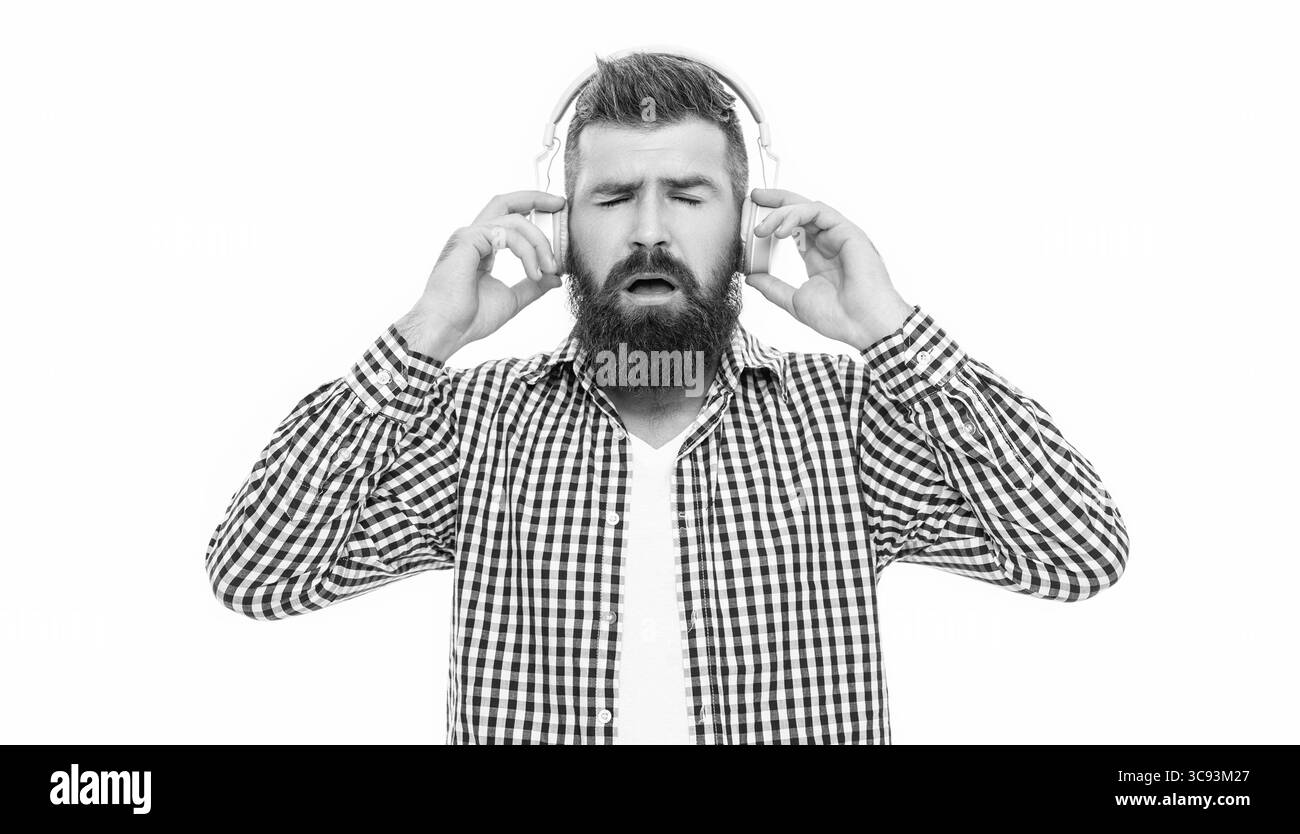 Music concept. Generation z lifestyle. Man listening audio in music ...