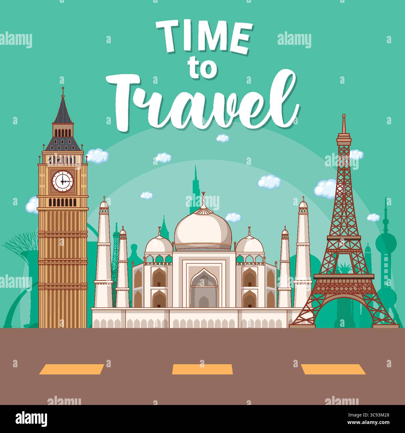 Vector illustration of famous global landmarks with a travel theme ...